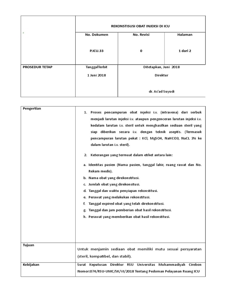 Spo Rekonstisusi Obat Injeksi Icu | PDF