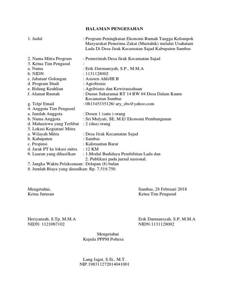 Halaman Pengesahan PKM | PDF