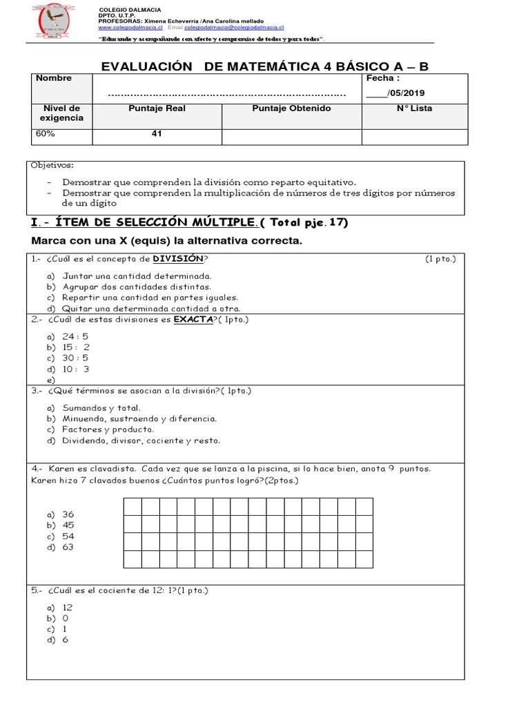 Ejercicios de Multiplicación y División 5° Básico | PDF | División ...
