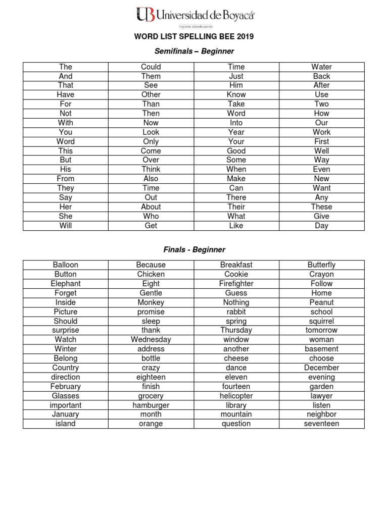 Word List Spelling Bee | PDF