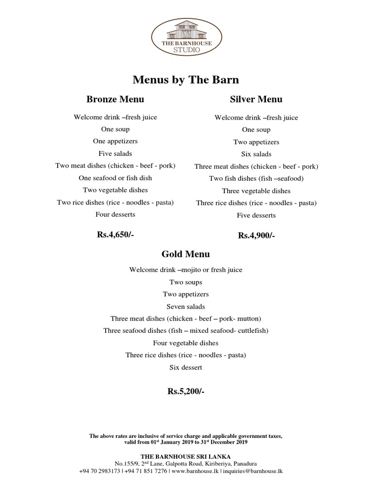 2019-Wedding Packages - Menus by The Barn | Download Free PDF | Lamb ...