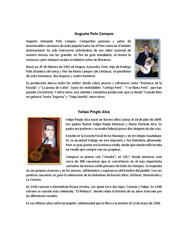 Compositores Peruanos Destacados | PDF | Las artes escénicas ...