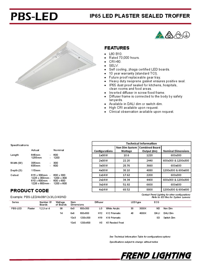 Pbs-Led: Ip65 Led Plaster Sealed Troffer | PDF | Manufactured Goods | Nature