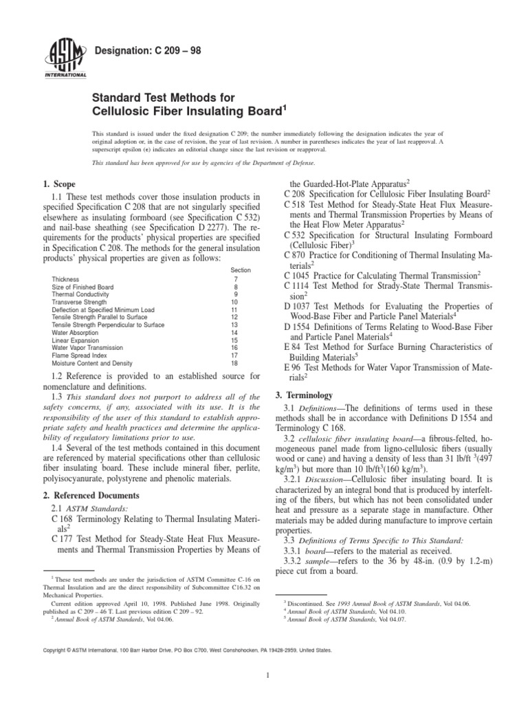 Norma Astm c209-98 | Download Free PDF | Thermal Insulation | Density