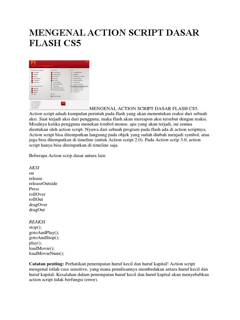 Mengenal Action Script Dasar Flash Cs5 | PDF