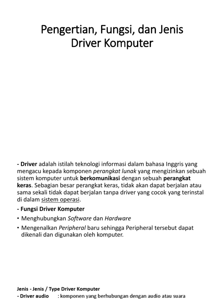 Pengertian, Fungsi, Dan Jenis Driver Komputer | PDF