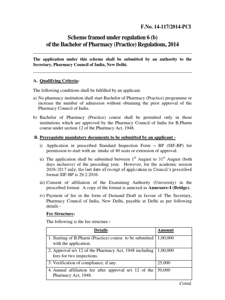 Scheme Framed Under Regulation 6 (B) of The Bachelor of Pharmacy ...