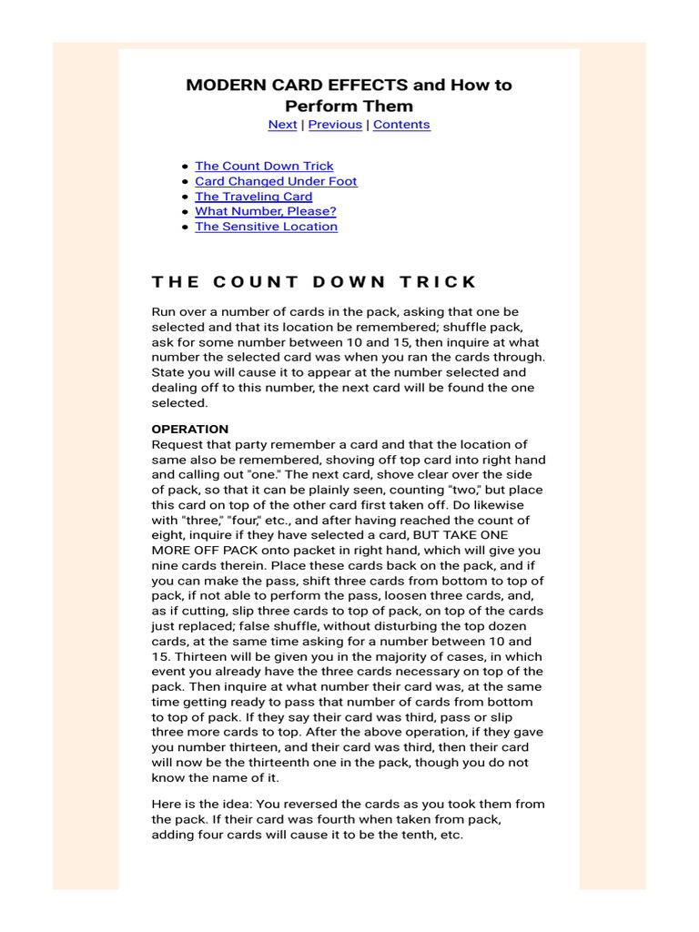 MODERN CARD EFFECTS and How To Perform Them (PG 6) | PDF | Hand | Leisure