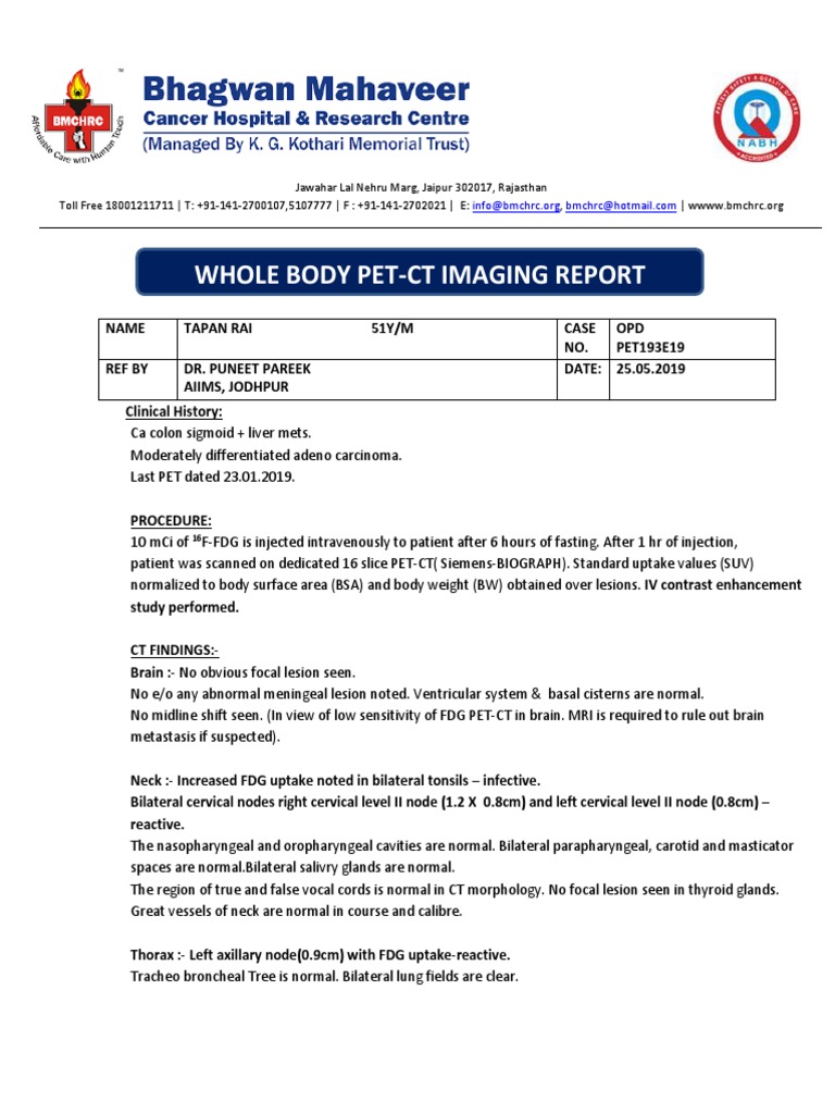Final Health Report PDF | PDF | Positron Emission Tomography | Neck
