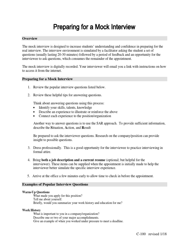 Warm-Up Questions: C-100 Revised 1/18 | PDF | Interview | Leadership