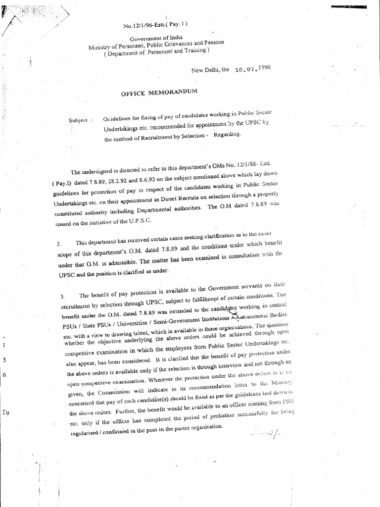 Pay Protection Guidelines for Recruits | PDF | Government Of India ...