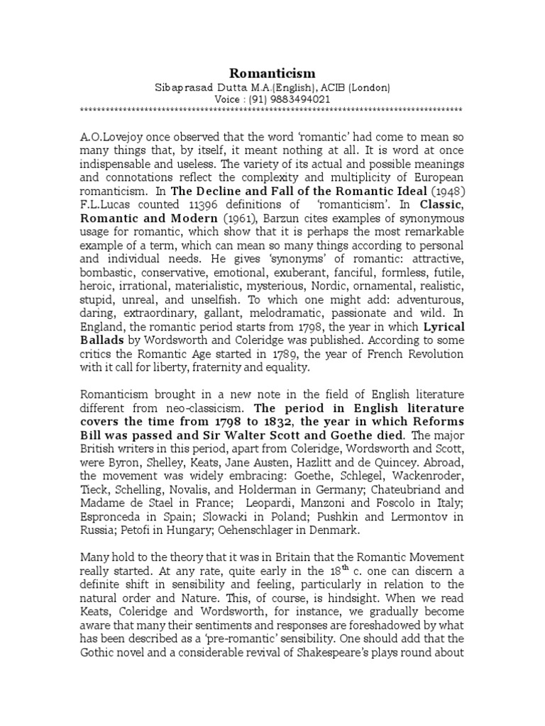 Romanticism in English Poetry | PDF | Romanticism | William Wordsworth