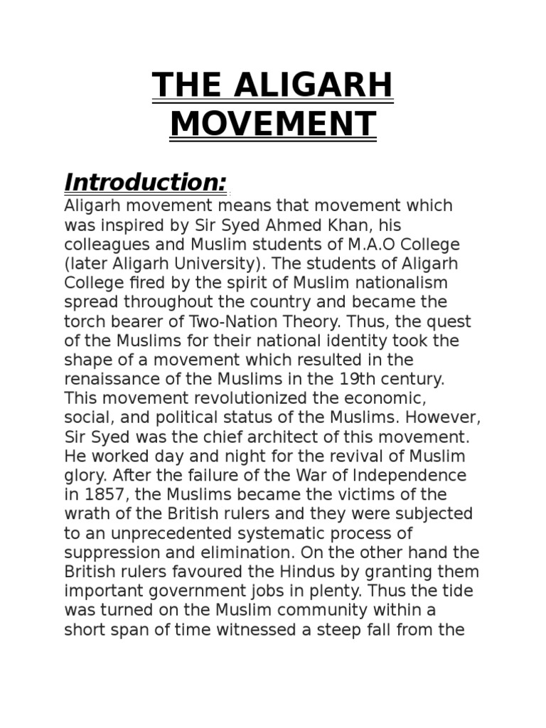 Aligarh Movement | PDF | Pakistan Movement | British Raj