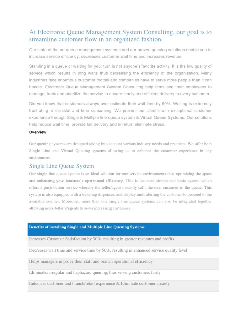 At Electronic Queue Management System Consulting | PDF | Touchscreen | Computing