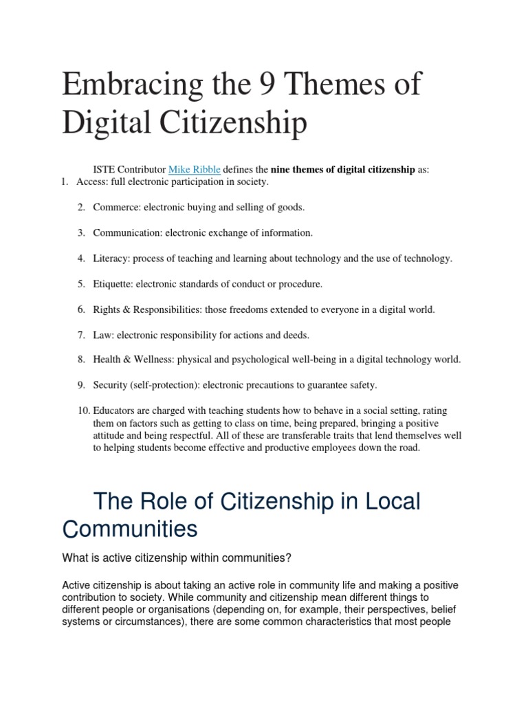 Embracing The 9 Themes of Digital Citizenship | PDF | Community ...