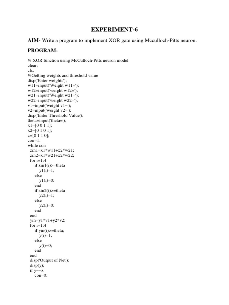 XOR Gate Implementation with McCulloch-Pitts | PDF | Teaching Methods ...