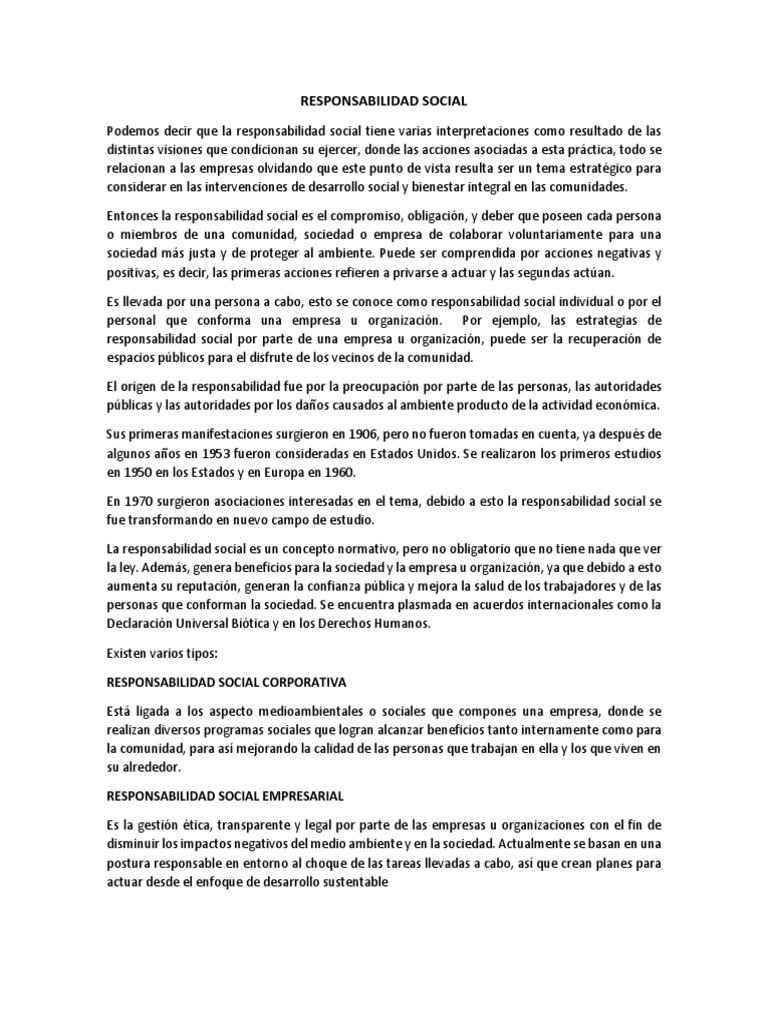 Responsabilidad Social | PDF | Responsabilidad social corporativa | Sociedad