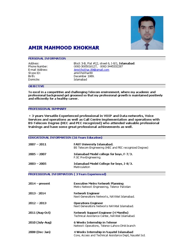 VOIP Engineer Resume: Amir Khokhar | PDF | Session Initiation Protocol ...