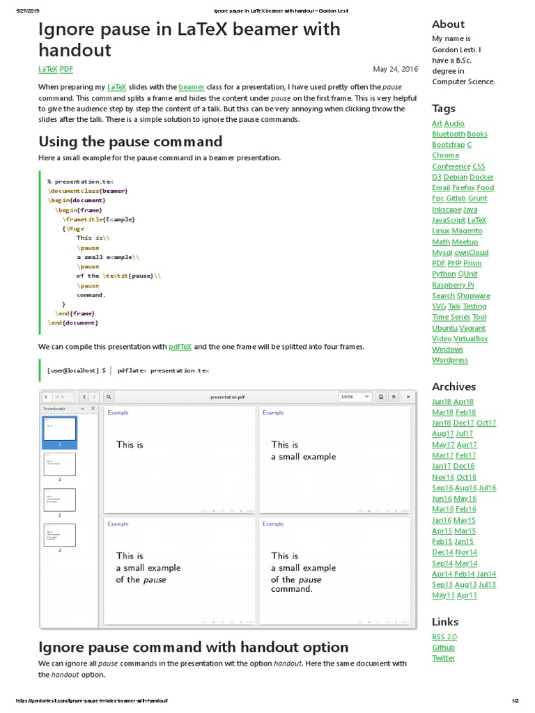 Ignore Pause in LaTeX Beamer With Handout - Gordon Lesti | PDF ...
