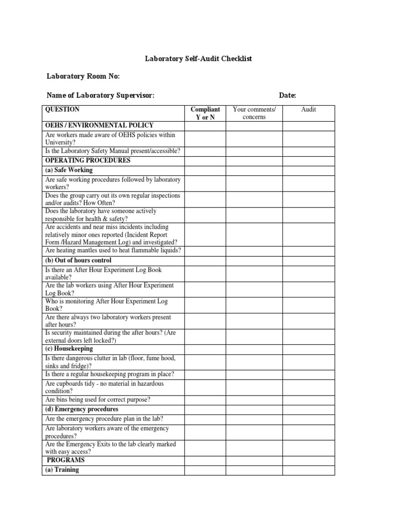 Self Lab Audit Checklist | Download Free PDF | Laboratories | Personal ...