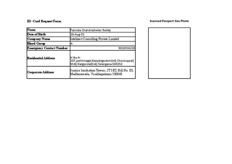 ID - Card Request Form Scanned Passport Size Photo Name Date of Birth ...