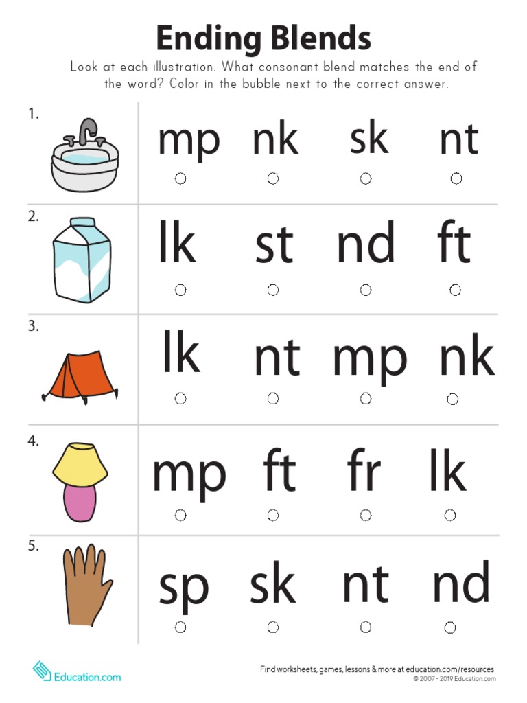 End Blend Words List