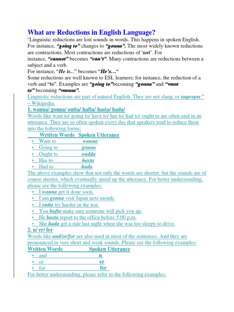 Understanding English Reductions | PDF | English Language | Word