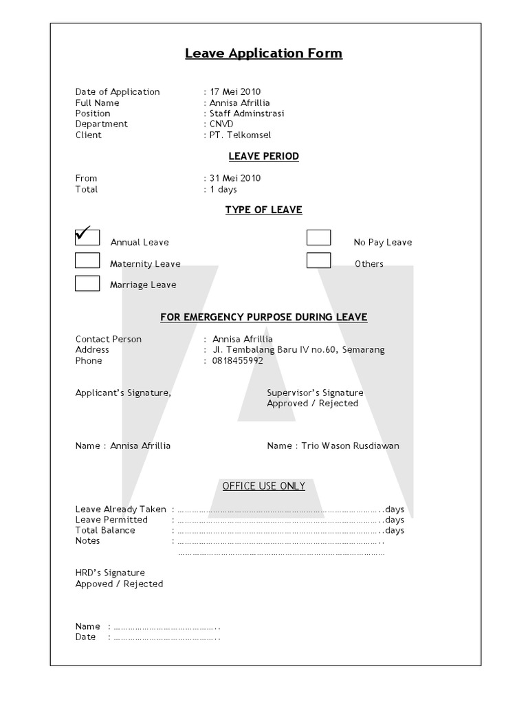 Staff Leave Application Form | PDF