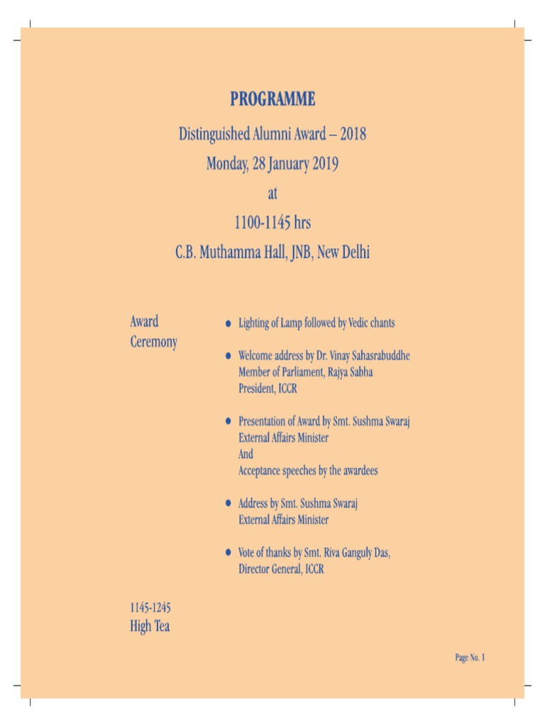 Brochure ICCR Distinguished Alumni Award | PDF