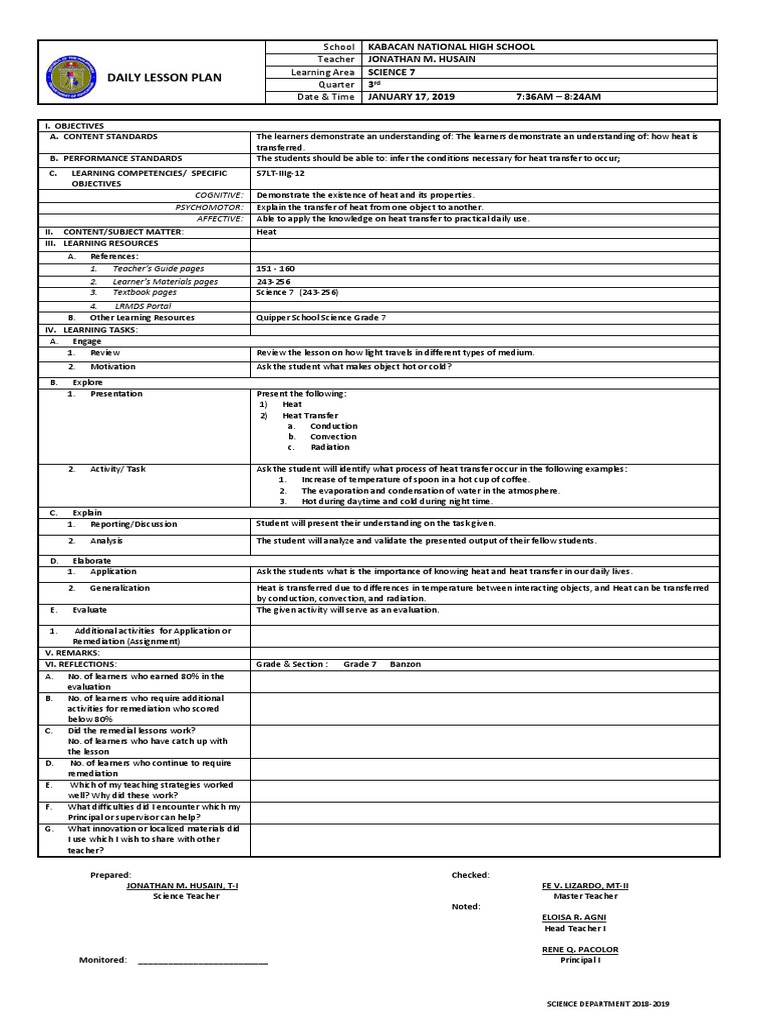 DLP Science Grade 7 Heat JH 011719 | PDF | Heat Transfer | Heat