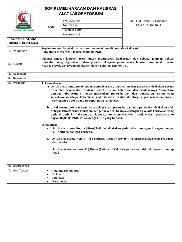SOP Pemeliharaan dan Kalibrasi Alat Lab | PDF