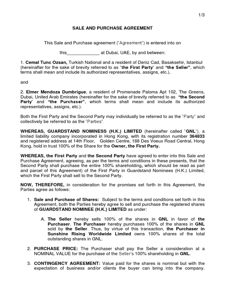 Sale Purchase Agreement Template | PDF | Business | Common Law