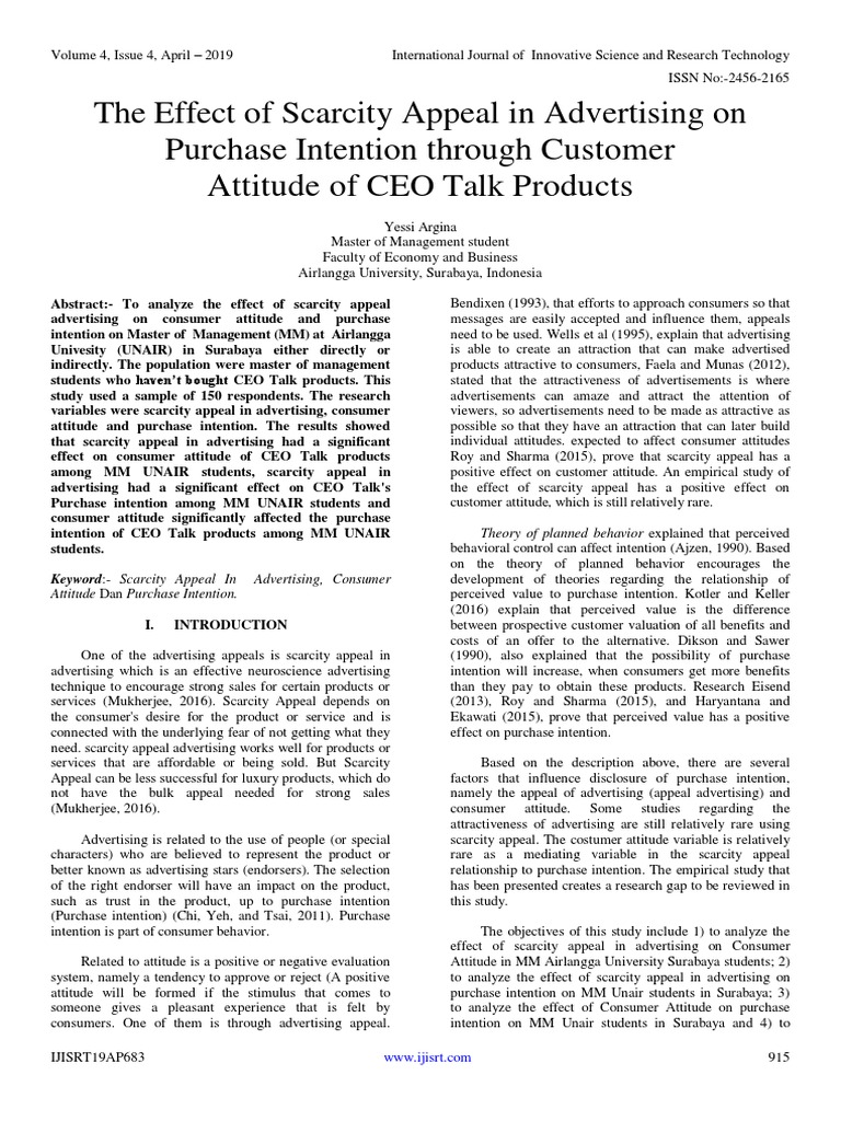 The Effect of Scarcity Appeal in Advertising On Purchase Intention ...