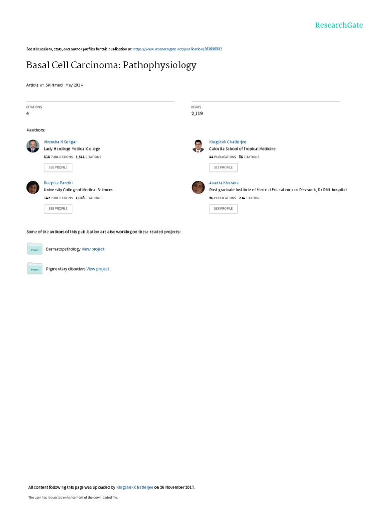 Basal Cell Carcinoma: Pathophysiology: Skinmed May 2014 | PDF | Cell ...