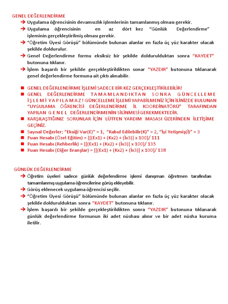 Staj Degerlendirme Nasil Yapilir | PDF