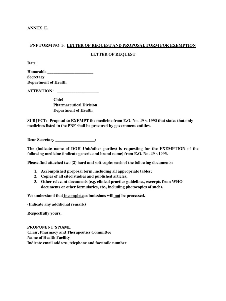 Philippine National Formulary Form For Exemption | PDF | Dose ...