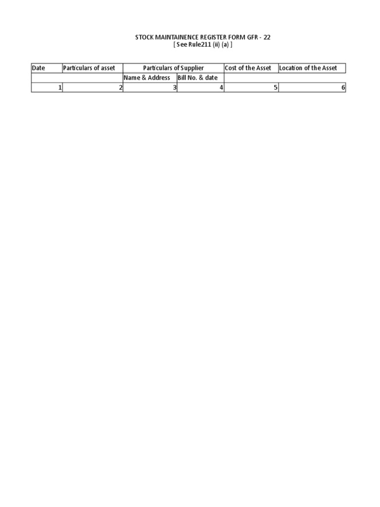 Stock Register GFR 22 | PDF
