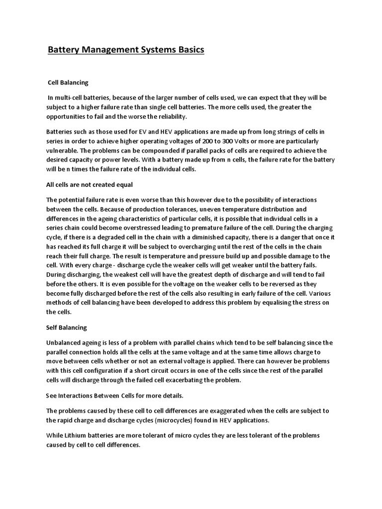 BMS - Basic Selection and Info. | PDF | Rechargeable Battery | Capacitor