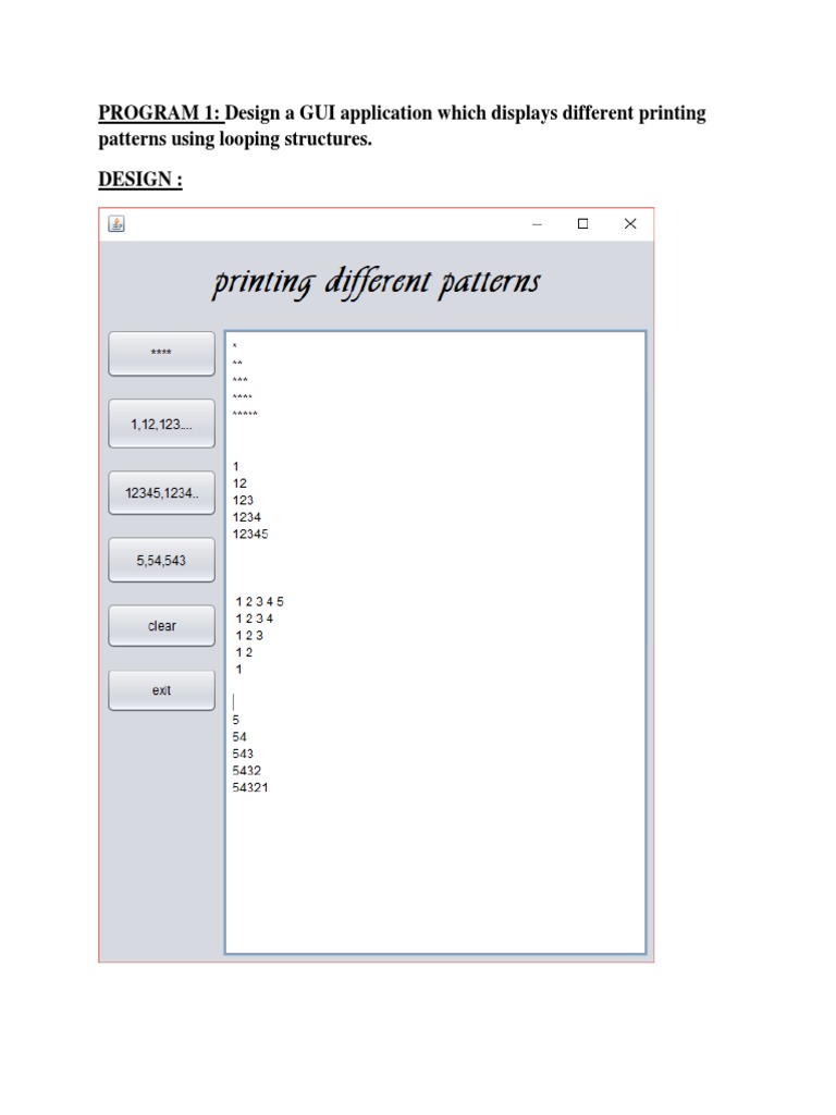 PROGRAM 1: Design A GUI Application Which Displays Different Printing ...