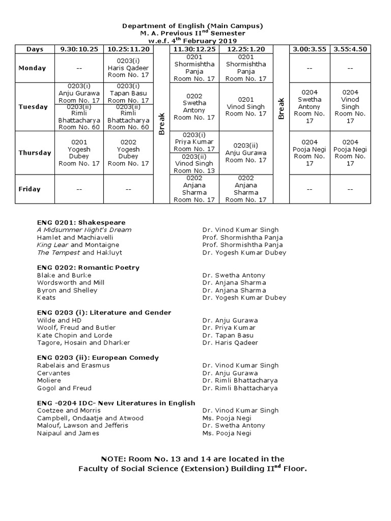 M.A. English Course Schedule 2019 | PDF