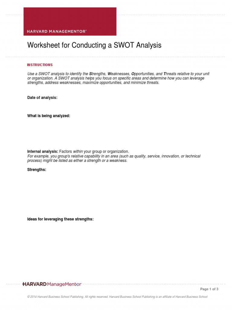 Worksheet For Conducting A SWOT Analysis | PDF | Swot Analysis | Business