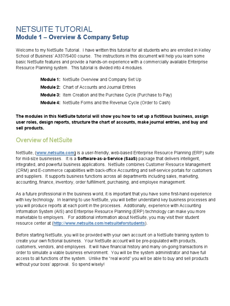 Netsuite Tutorial | PDF | Enterprise Resource Planning | Tab (Gui)