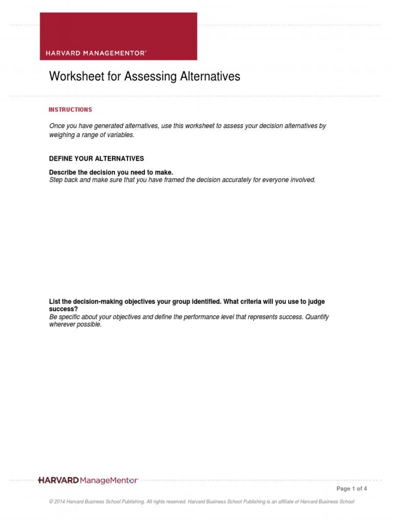 Worksheet For Assessing Alternatives: Instructions | PDF | Business ...