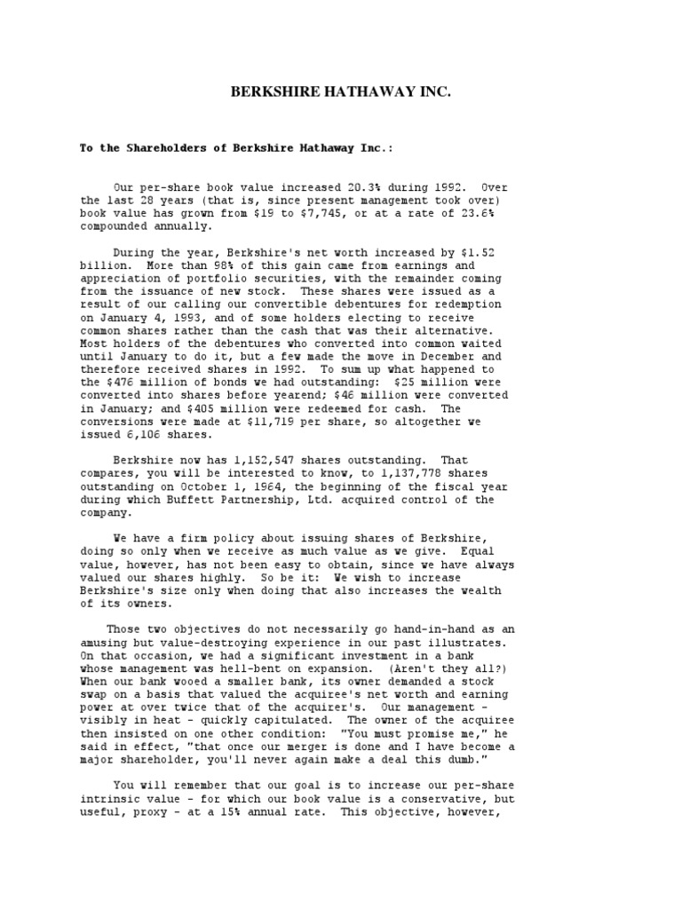 Chairman's Letter - 1990 | PDF | Value Investing | Insurance