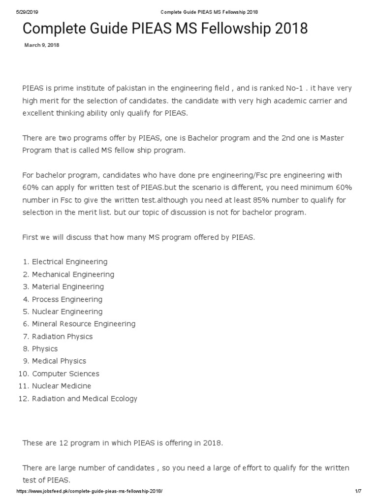 Complete Guide PIEAS MS Fellowship 2018 | PDF | Engineering | Electric Power