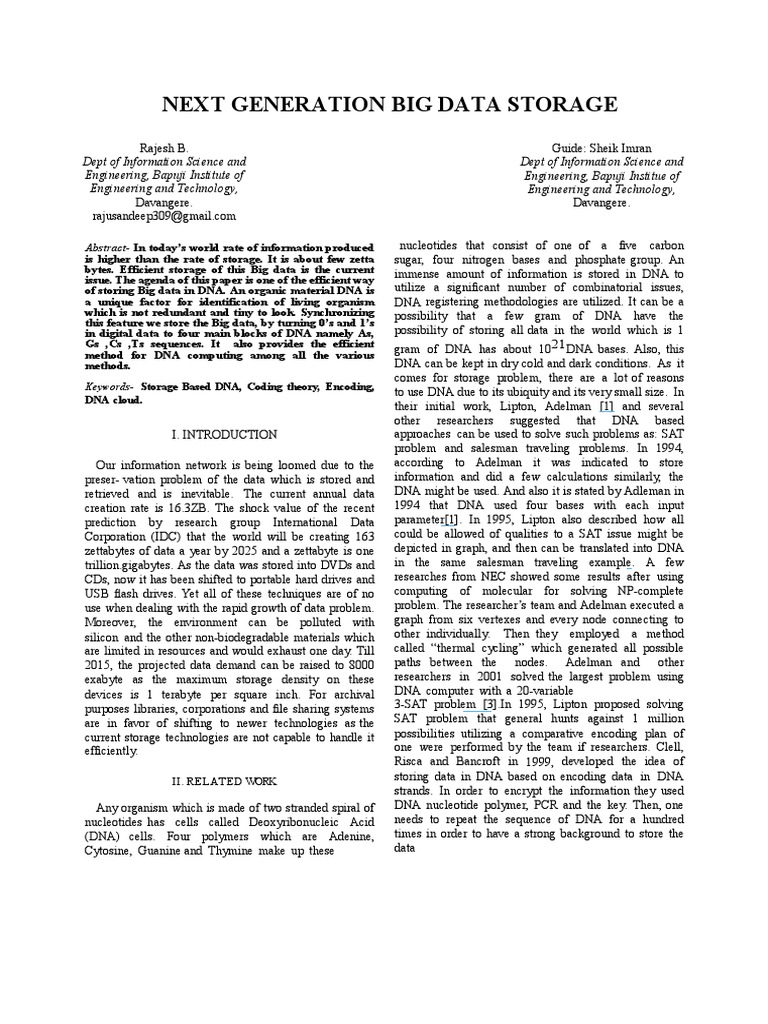 Next Generation Big Data Storage | PDF | Code | Dna