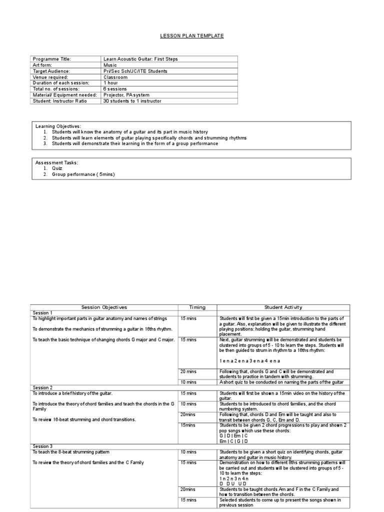Lesson Plan Learn Acoustic Guitar | PDF | Guitars | Lesson Plan