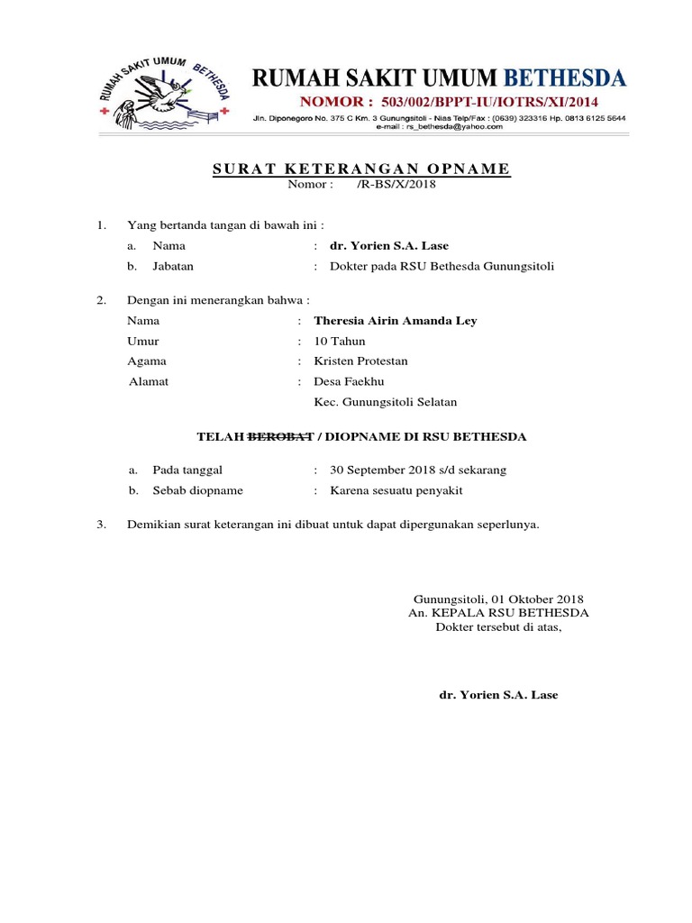 Surat Keterangan Opname | PDF