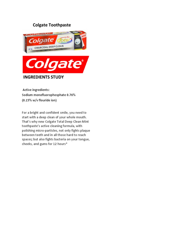 Colgate Toothpaste: Ingredients Study | PDF
