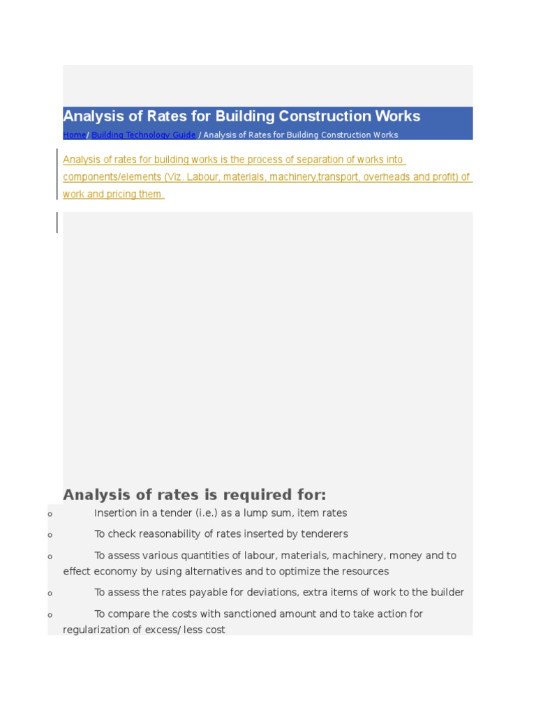 Rate Analysis for Building Works | PDF | Employment | Mortar (Masonry)
